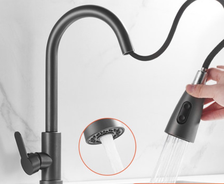 Gun metal grey kitchen faucet pull out hot and cold mixer tap ...