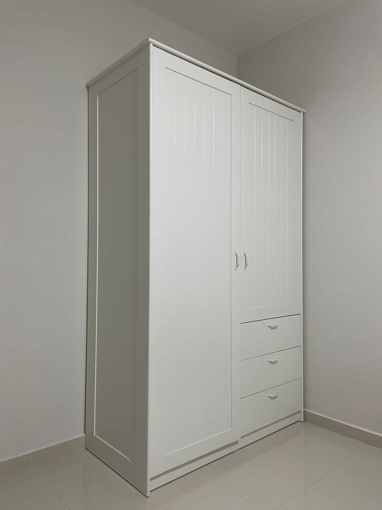 IKEA MUSKEN Wardrobe with 2 doors+3 drawers, white,, Furniture & Home ...