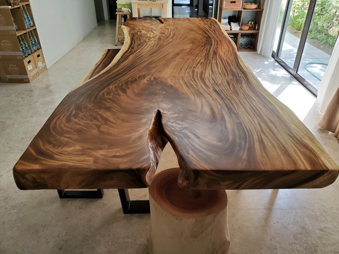 Indonesian rain tree, solid wood slab, custom dinning table, 12 guests ...