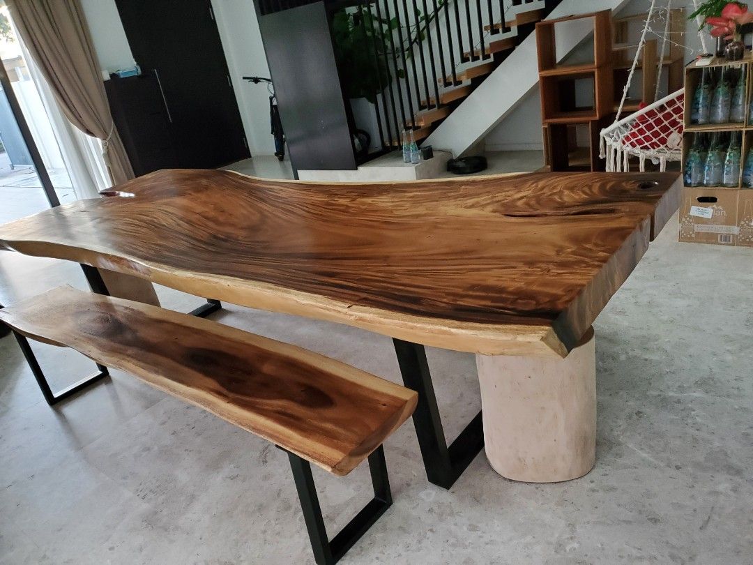 Indonesian rain tree, solid wood slab, custom dinning table, 12 guests ...