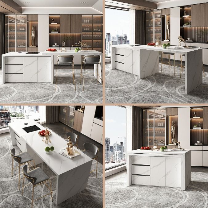 Kitchen Cabinet Retractable Sintered Slab Central Island Table ...