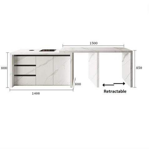 Kitchen Cabinet Retractable Sintered Slab Central Island Table ...