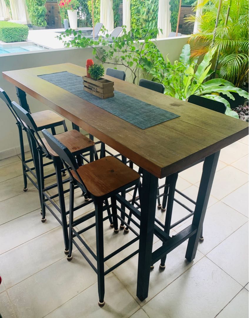 Outdoor Timber High Table and Stools, Furniture & Home Living, Outdoor ...