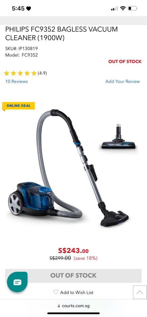 PHILIPS FC9352 BAGLESS VACUUM CLEANER, TV & Home Appliances, Vacuum ...