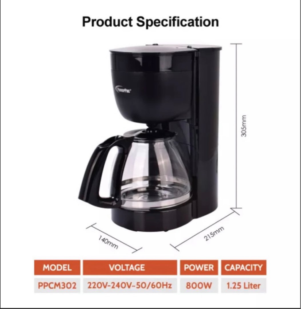 PowerPac Coffee Maker 1.25L Drip Style Coffee Machine (PPCM302), TV ...
