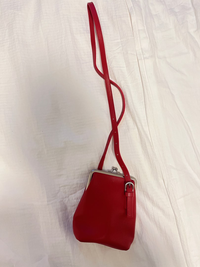 Red Sling Bag/ Frame Bag with a modern Korean design, Women's Fashion ...
