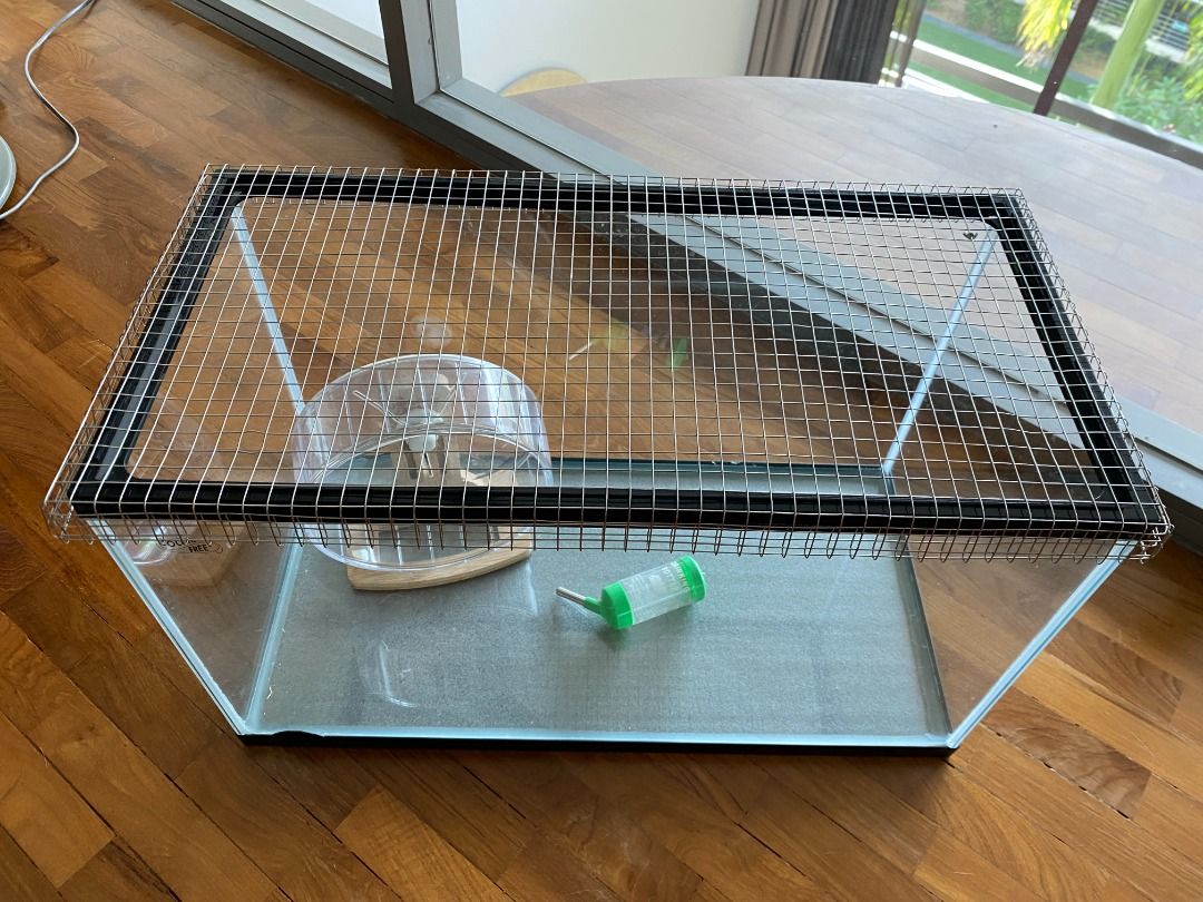 Set of Fish/Hamster Tank, Mesh Tank Cover, Hamster Wheel and Water ...