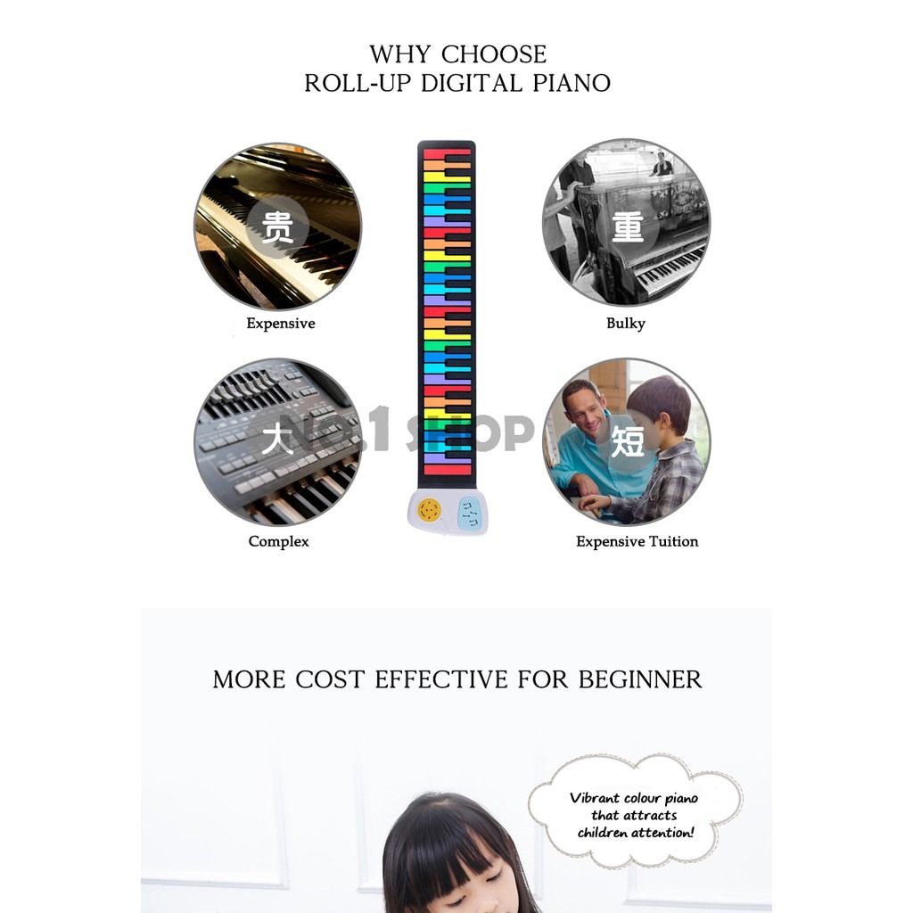 Silicon Flexible Roll Up Piano with Control Panel Speaker, Hobbies & Toys, Music & Media, Music ...