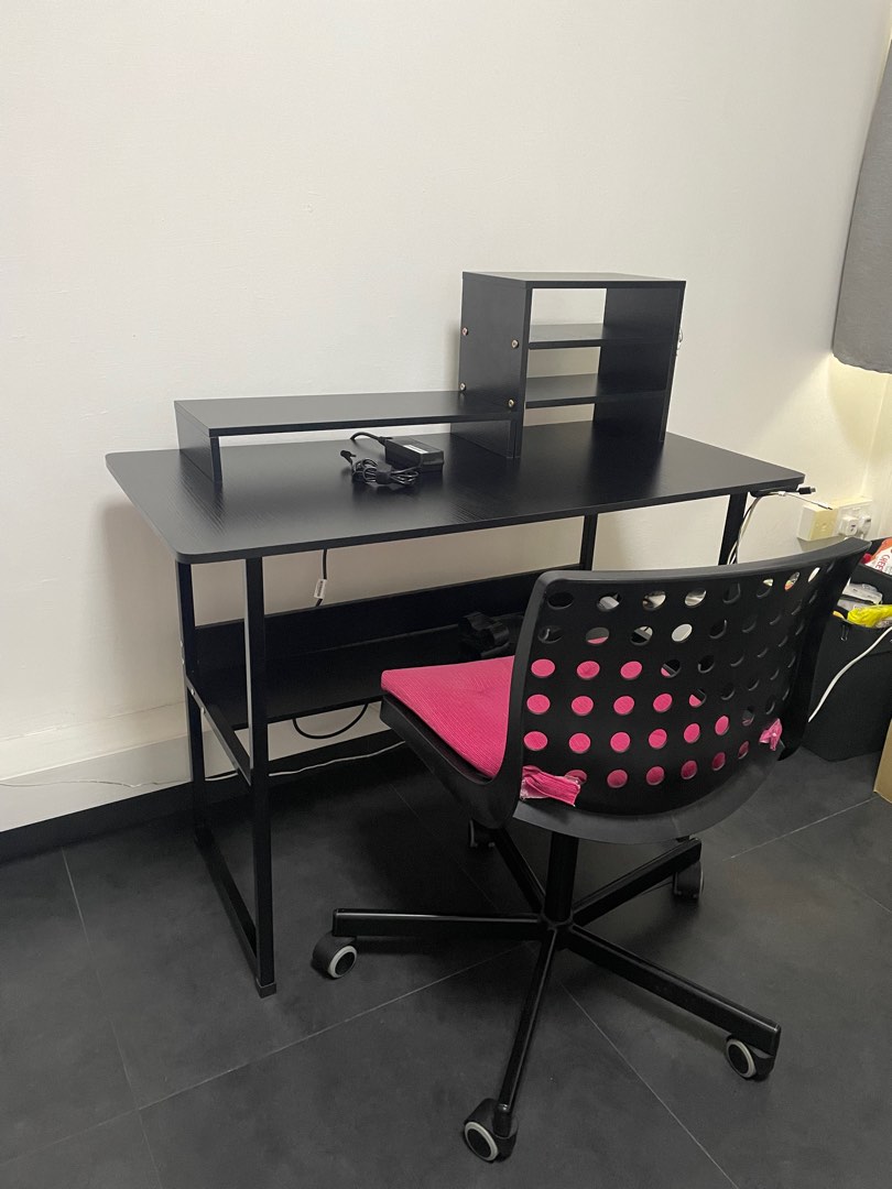 Study Table with IKEA Chair Set with movable shelves, Furniture & Home ...