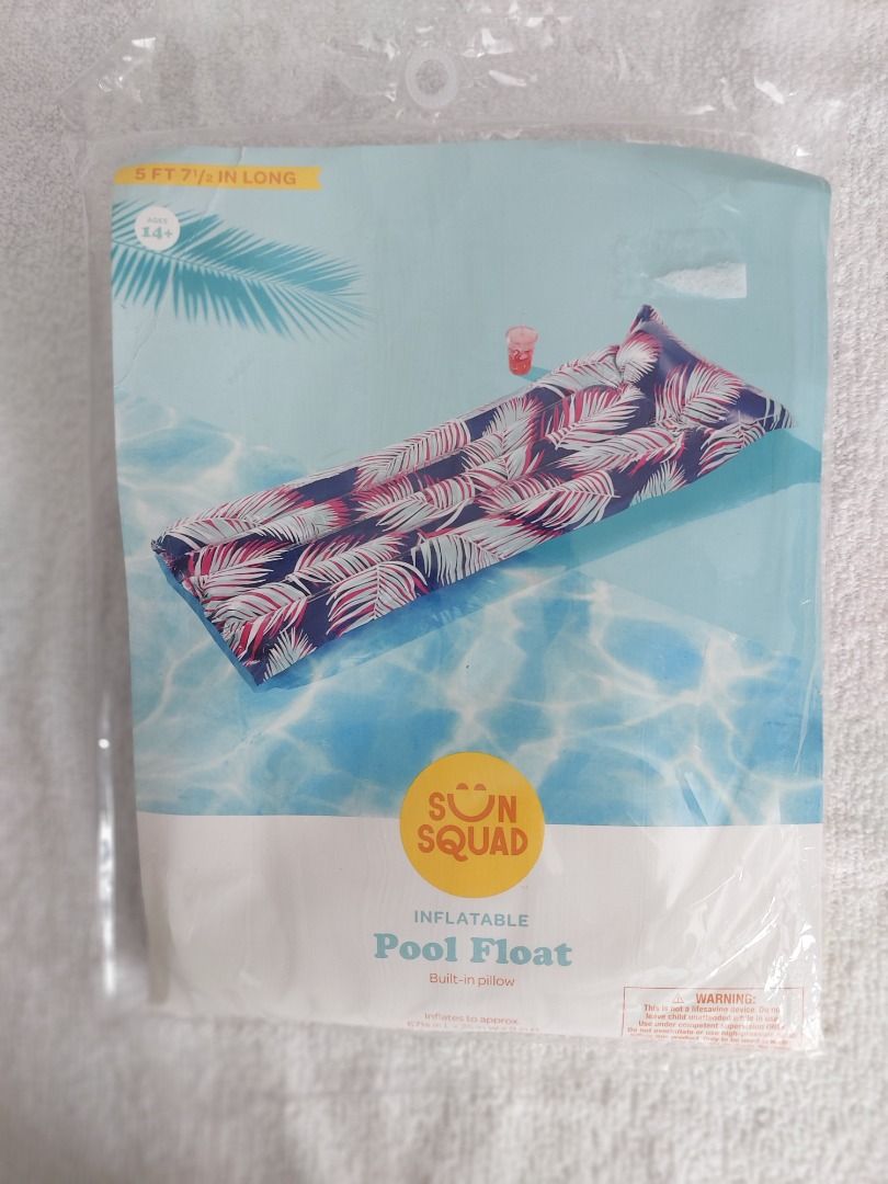 Sun Squad Inflatable Pool Float with Built-in Pillow Assorted NewUSA on ...