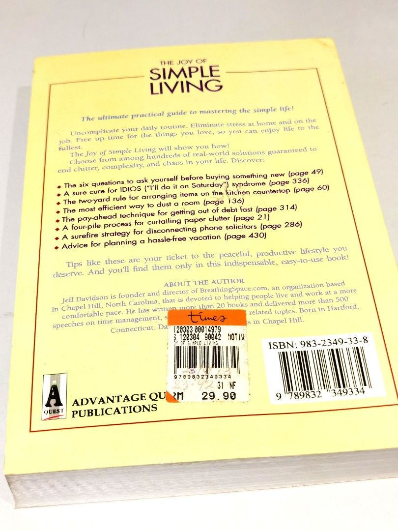 The Joy Of Simple Living Book By Jeff Davidson, Hobbies & Toys, Books ...