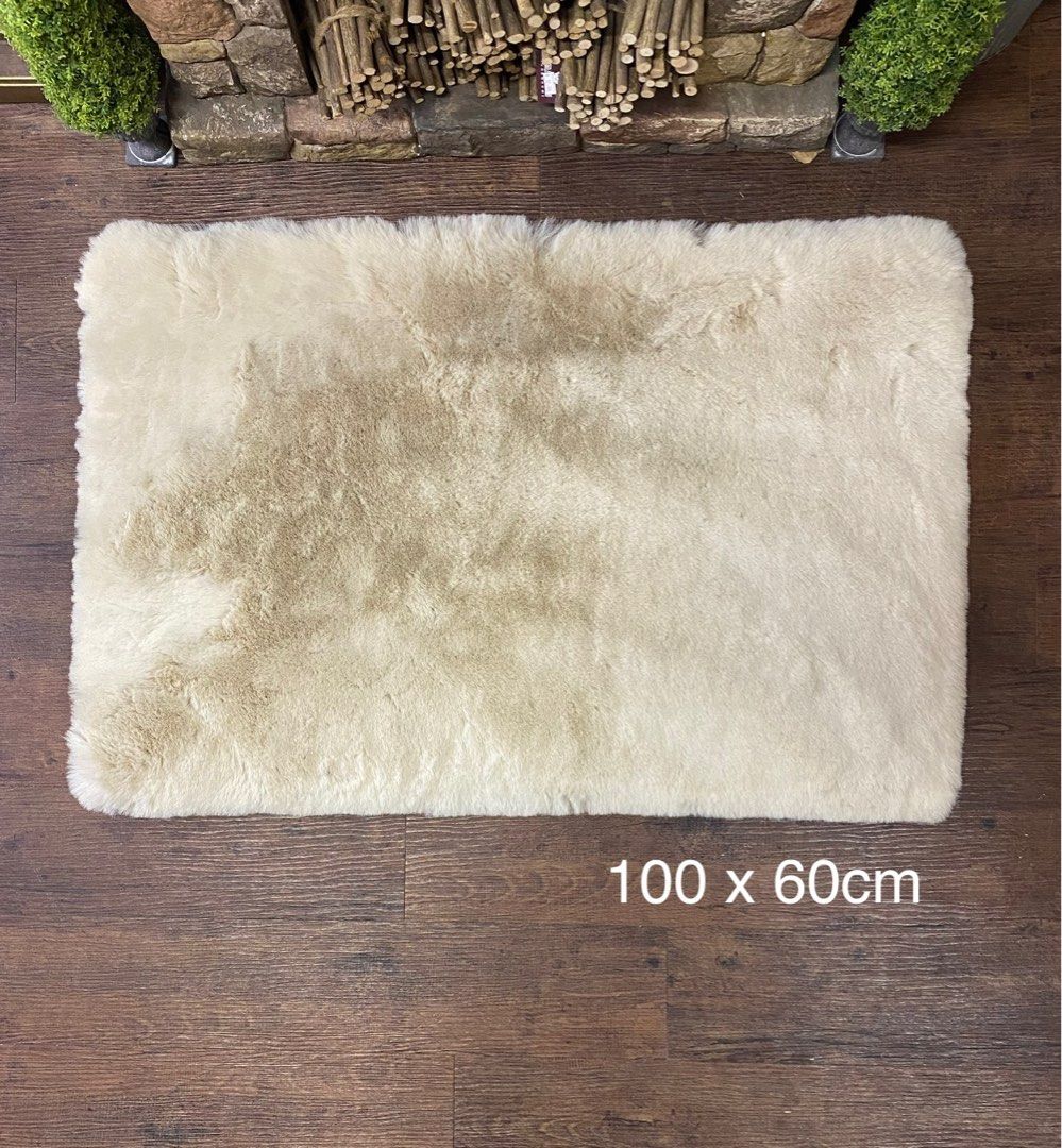 Thick furry artificial beige fur carpet mat, Furniture & Home Living ...