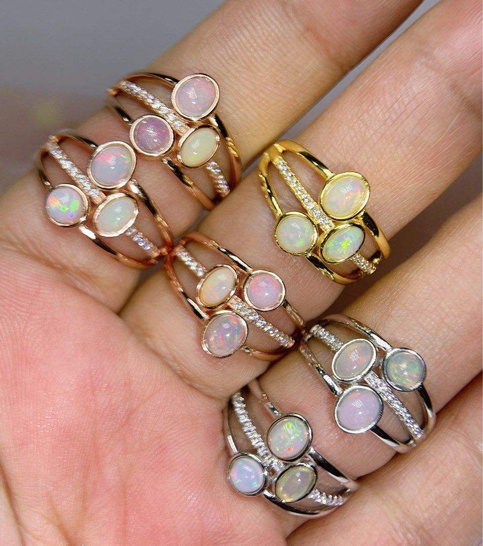 Trio bezel opals rings, Women's Fashion, Jewelry & Organisers, Rings on Carousell