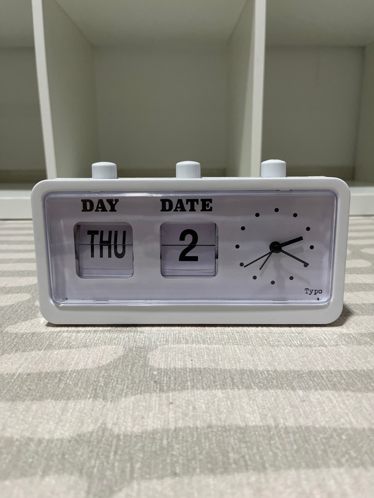 white typo clock with date retro flip clock, Furniture & Home Living ...