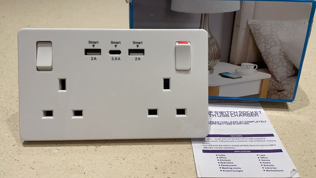 023) Wall Socket Double Switched with 2USB and 1 Type C Fast Charging ...
