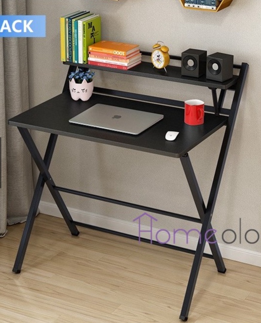 2-Tier Black Foldable Table (No Assembly Required), Furniture & Home ...
