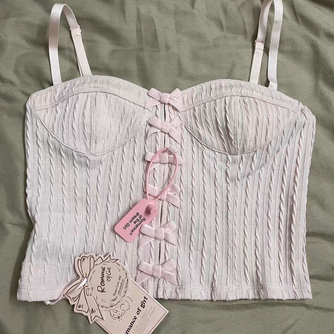 balletcore coquette baby pink ribbon corset top on Carousell
