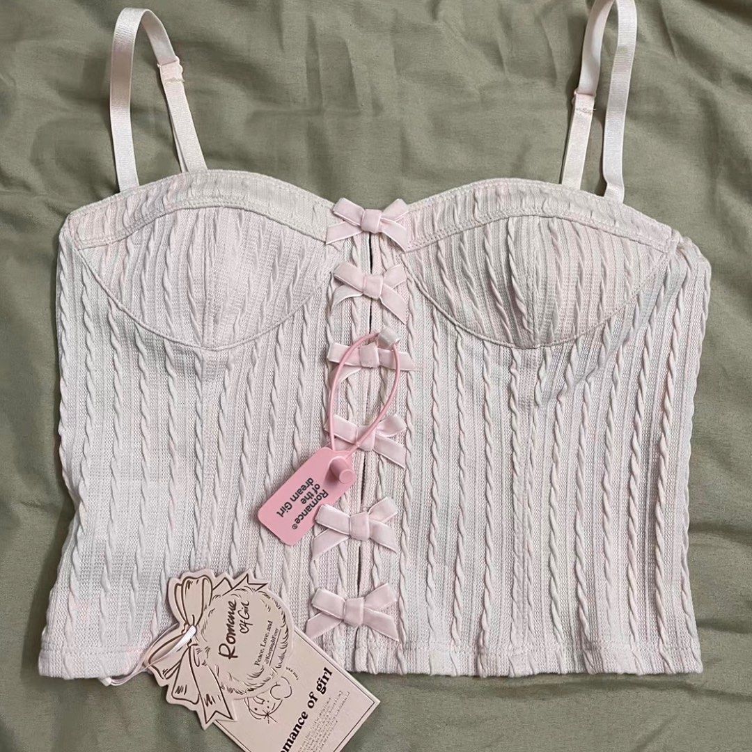 balletcore coquette baby pink ribbon corset top on Carousell
