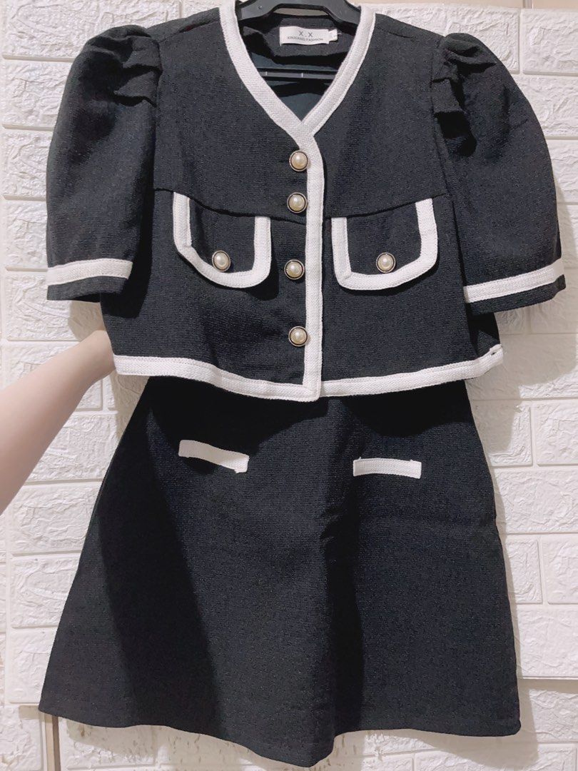 Chanel inspired tweed coords blouse and skirt on Carousell