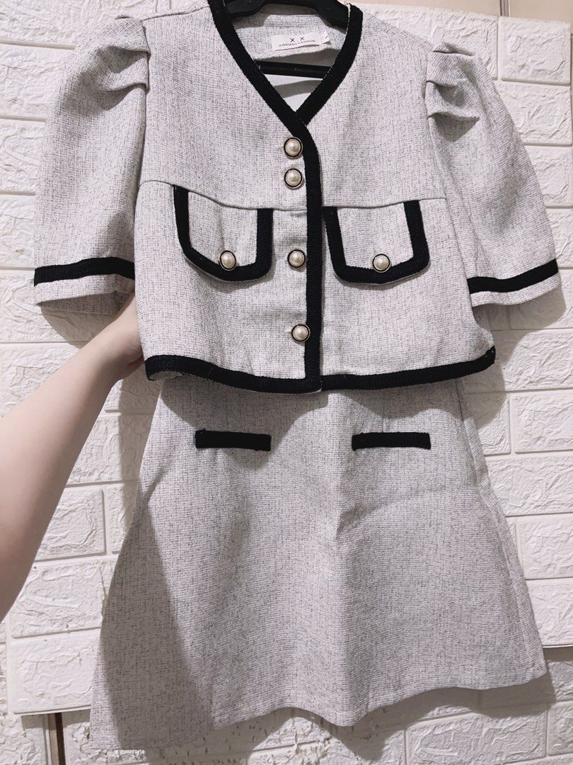 Chanel inspired tweed coords blouse and skirt on Carousell