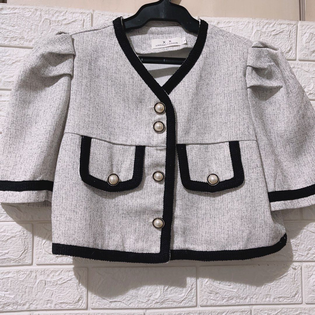 Chanel inspired tweed coords blouse and skirt on Carousell