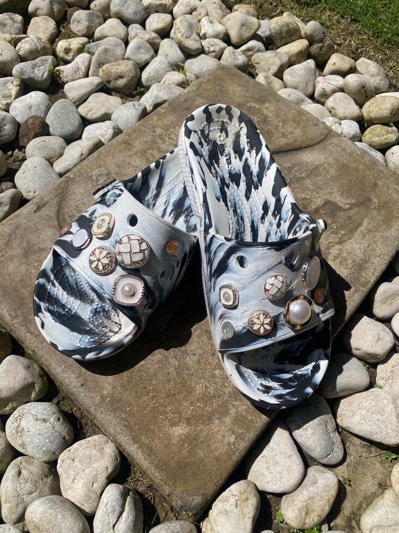 Crocs Original Marble Slides, Women's Fashion, Footwear, Flats ...