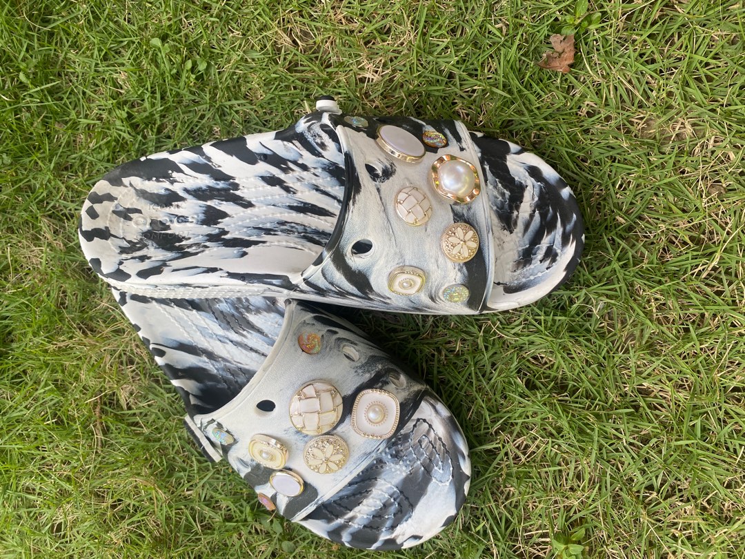 Crocs Original Marble Slides, Women's Fashion, Footwear, Flats ...