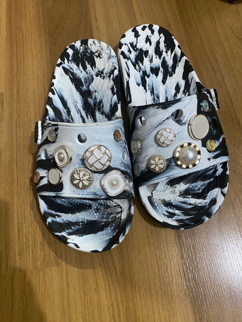 Crocs Original Marble Slides, Women's Fashion, Footwear, Flats ...