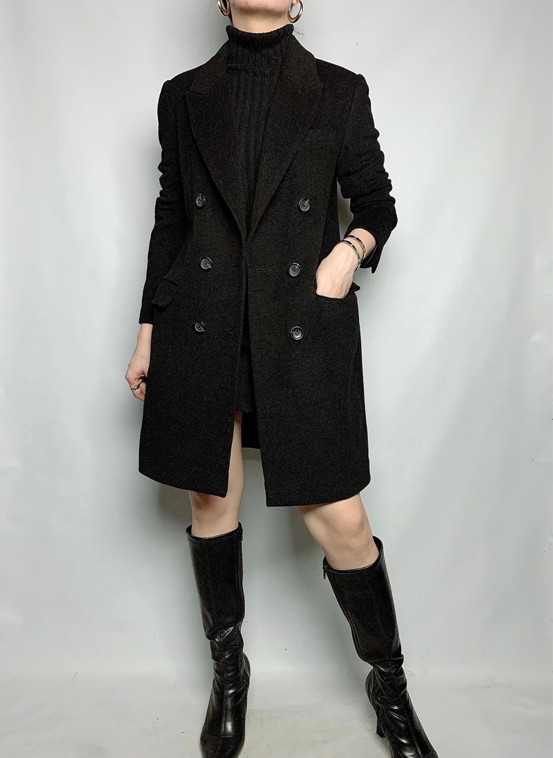 (SOLD) Real wool coat, Double breasted black wool coat, Blazer wool ...