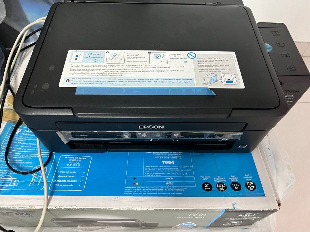 Epson L210 Print/Copy/Scan with FREE newly filled inks Cyan, Magenta ...