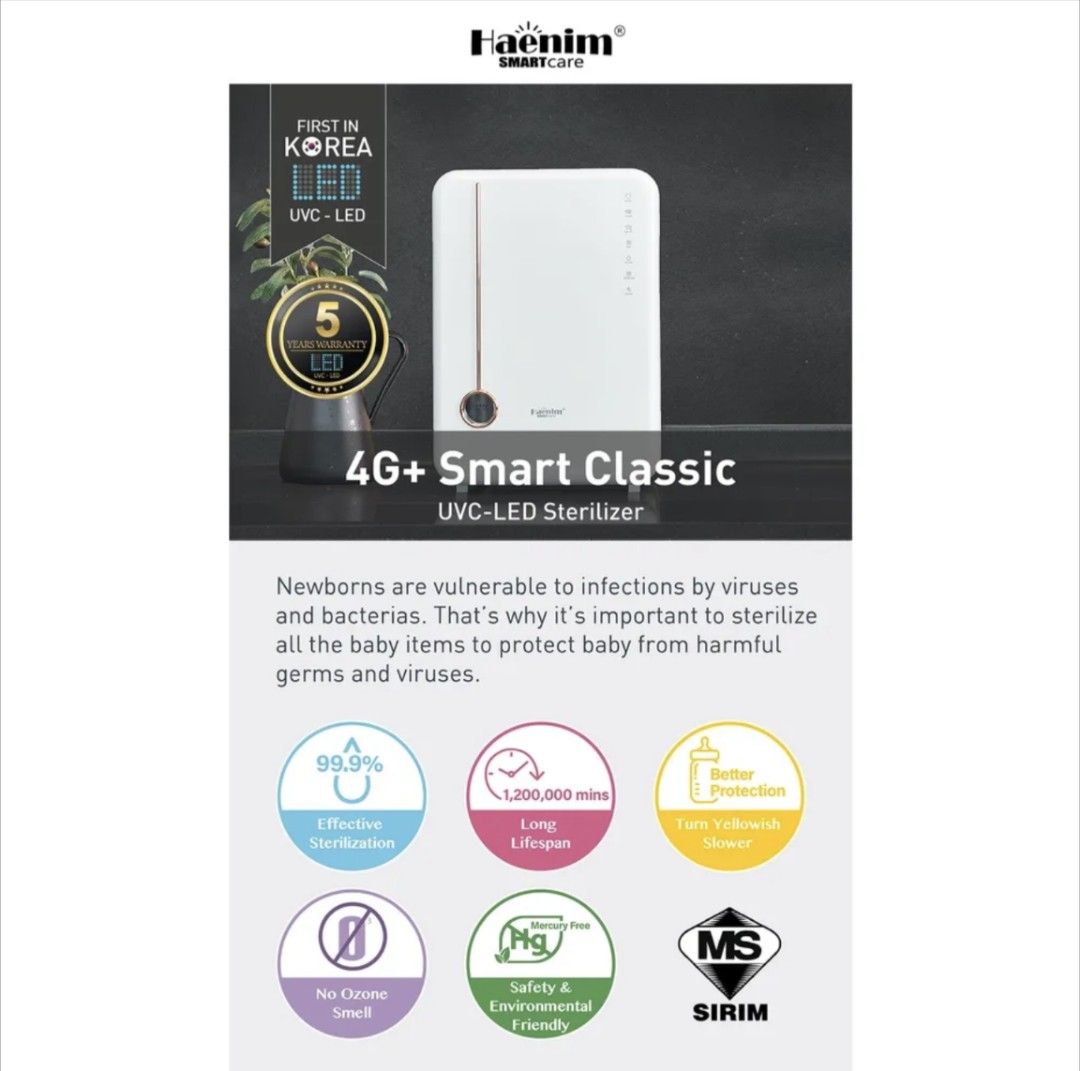 Haenim 4G+ Smart Classic UVC-LED Sterilizer - White/Metal, Babies ...