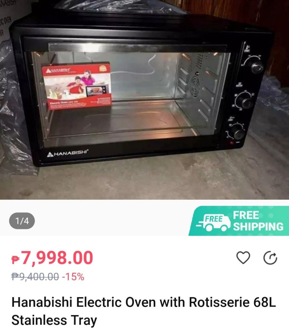 Hanabishi Electric Oven with Rotisserie 68L Stainless Tray, TV & Home ...