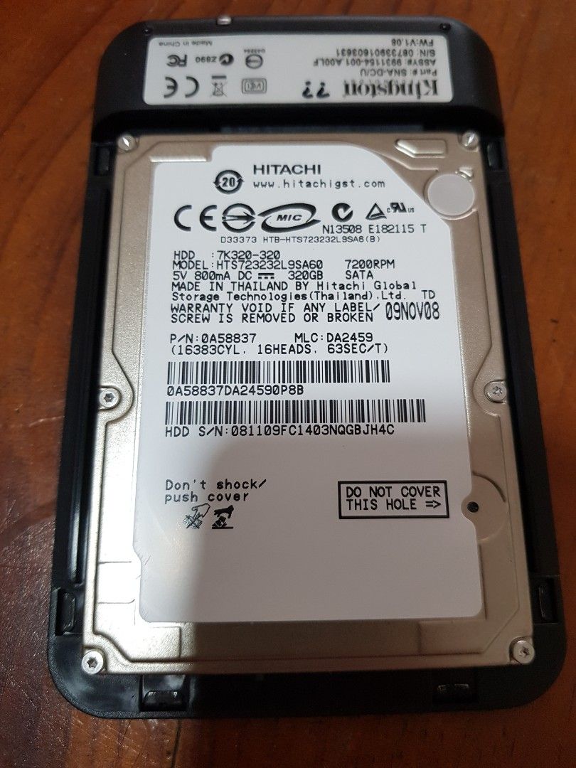 Hitachi 320GB SATA Harddrive (Kingston Enclosure), Computers & Tech ...