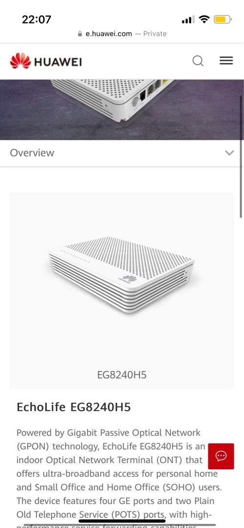 Huawei EchoLife EG8240H5 GPON Terminal, Computers & Tech, Parts ...