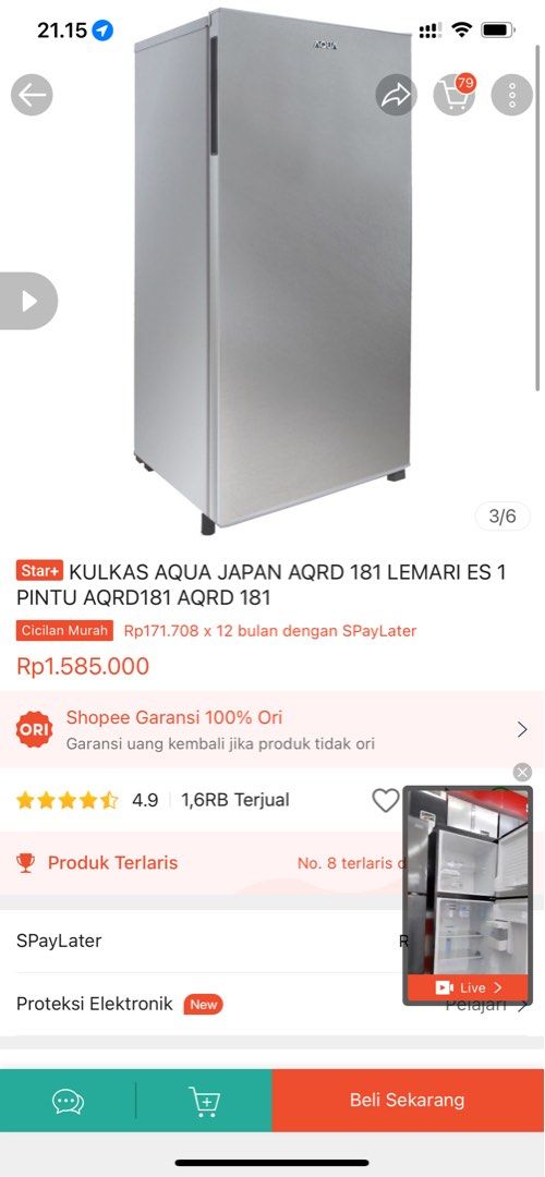 Kulkas AQUA Sharp 1 pintu AQRD 181, Kitchen & Appliances di Carousell