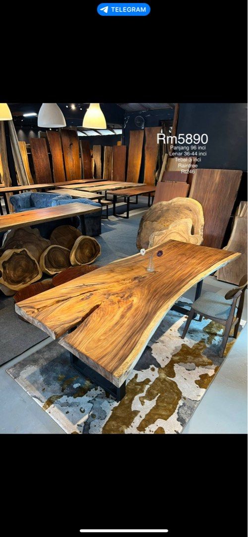 Meja makan slab wood raintree, Furniture & Home Living, Furniture ...