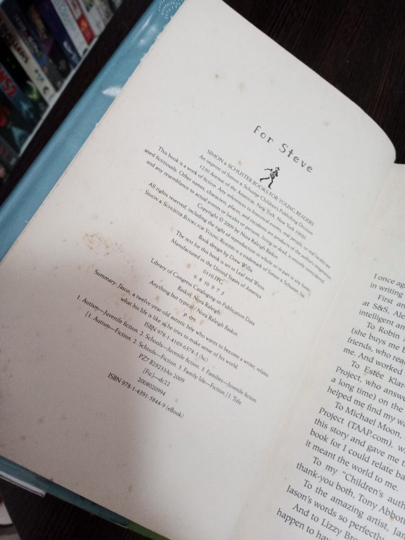 Nora Raleigh Baskin Anything But Typical, Hobbies & Toys, Books ...