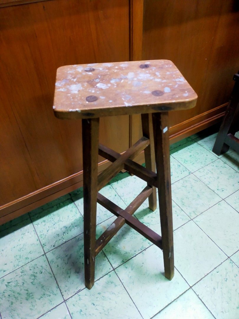 Old School Tall Wooden Stool, Hobbies & Toys, Memorabilia ...