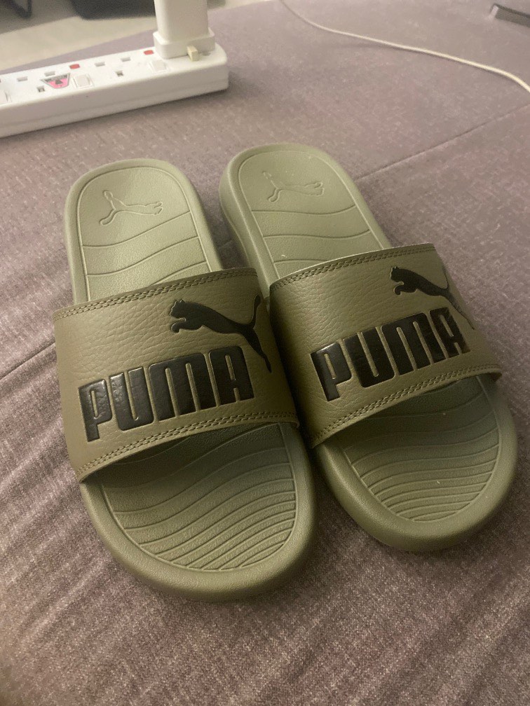Puma slides olive green, Men's Fashion, Footwear, Flipflops and Slides ...
