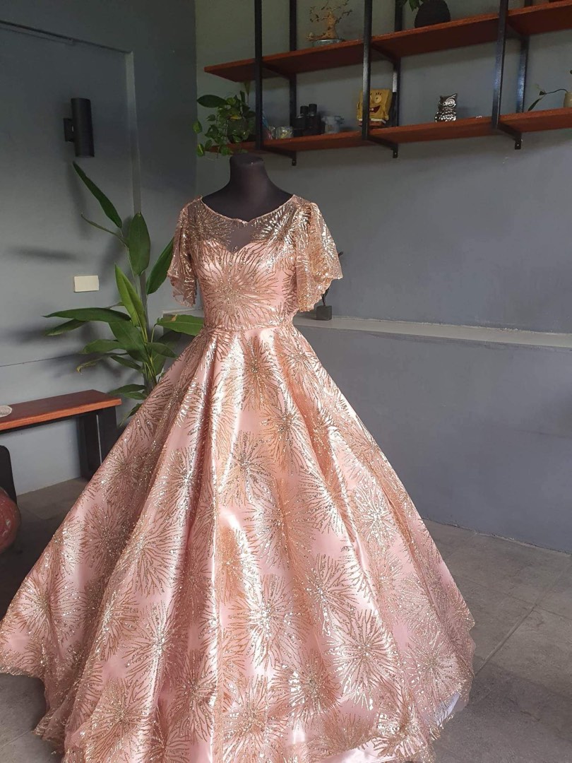 Salmon/Pink debu gown, Women's Fashion, Dresses & Sets, Evening dresses ...