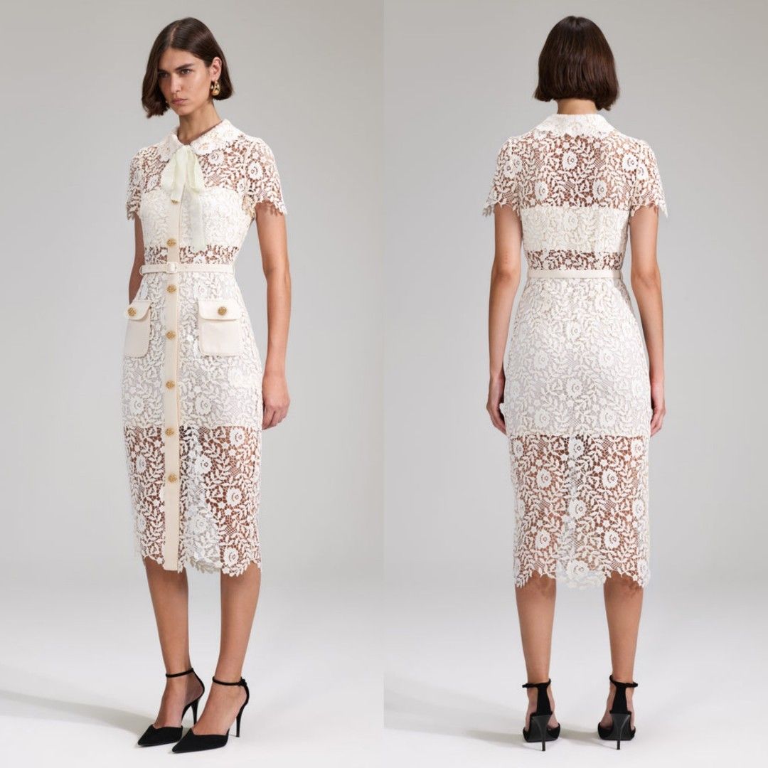 Self Portrait Cream Rose Lace Mini Dress Midi Dress Floral Guipure