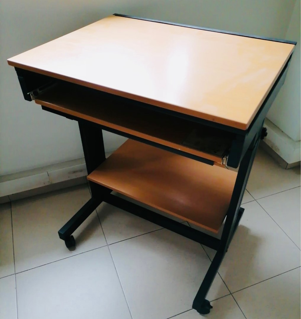 Solid Wood Computer Table with Wheels and Extendable Compartment ...