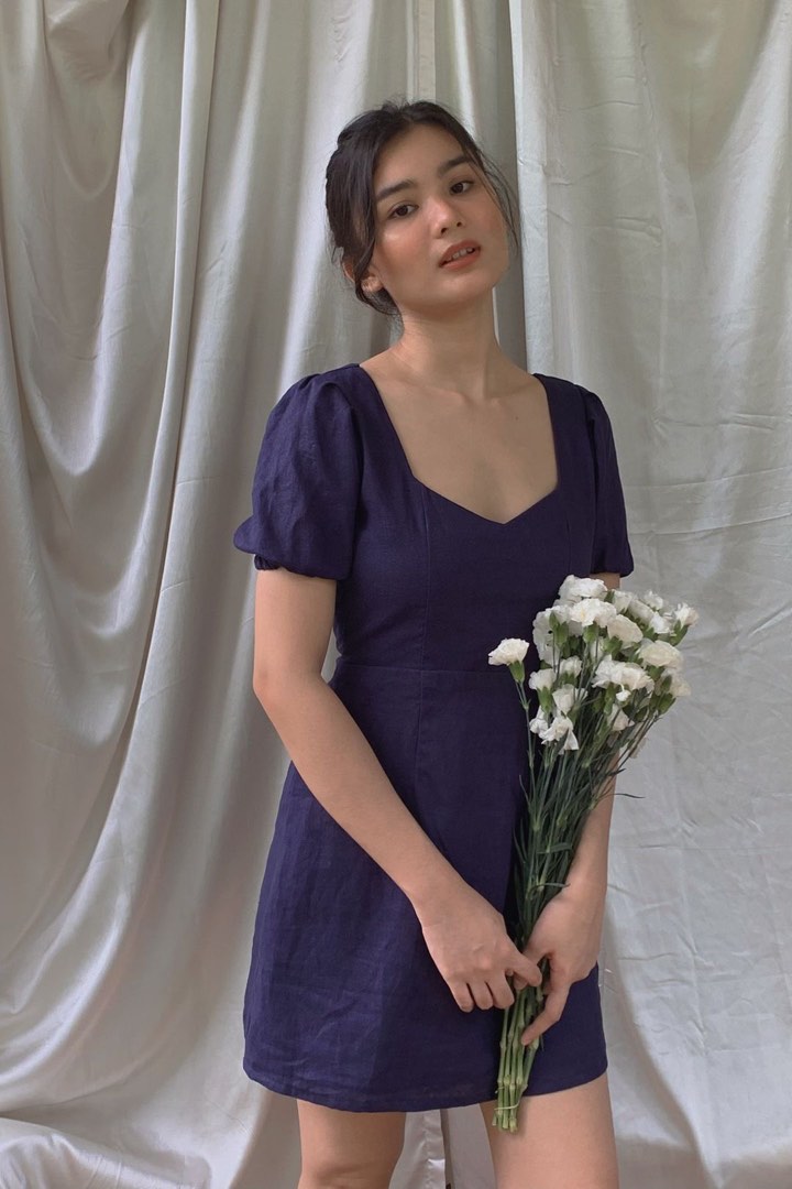 Suzy Clothing Irene Linen Dress in Midnight Blue, Women's Fashion ...