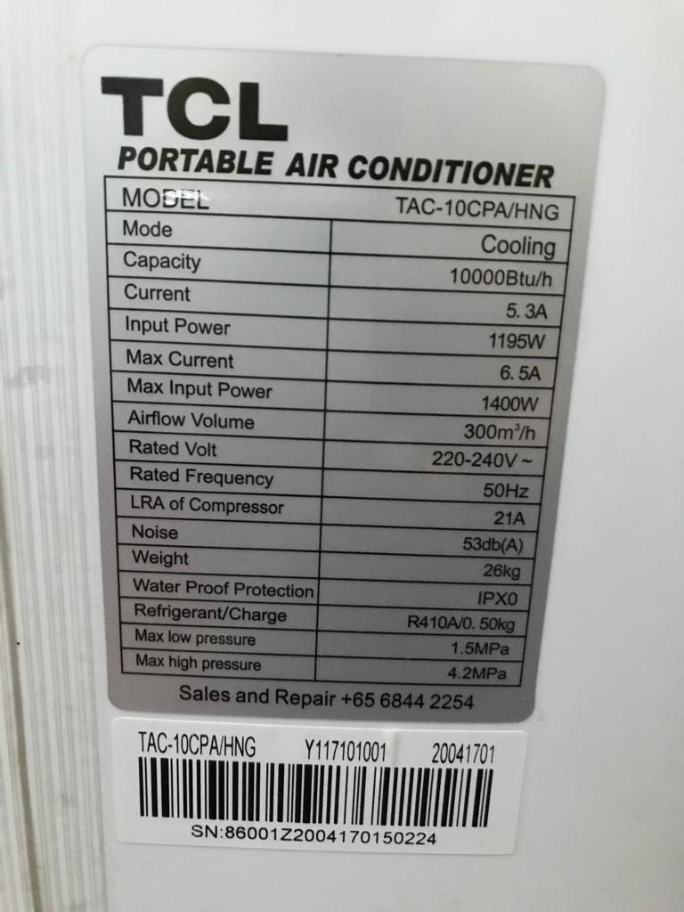 TCL Portable Aircon 10CPA - 10K BTU, TV & Home Appliances, Air ...