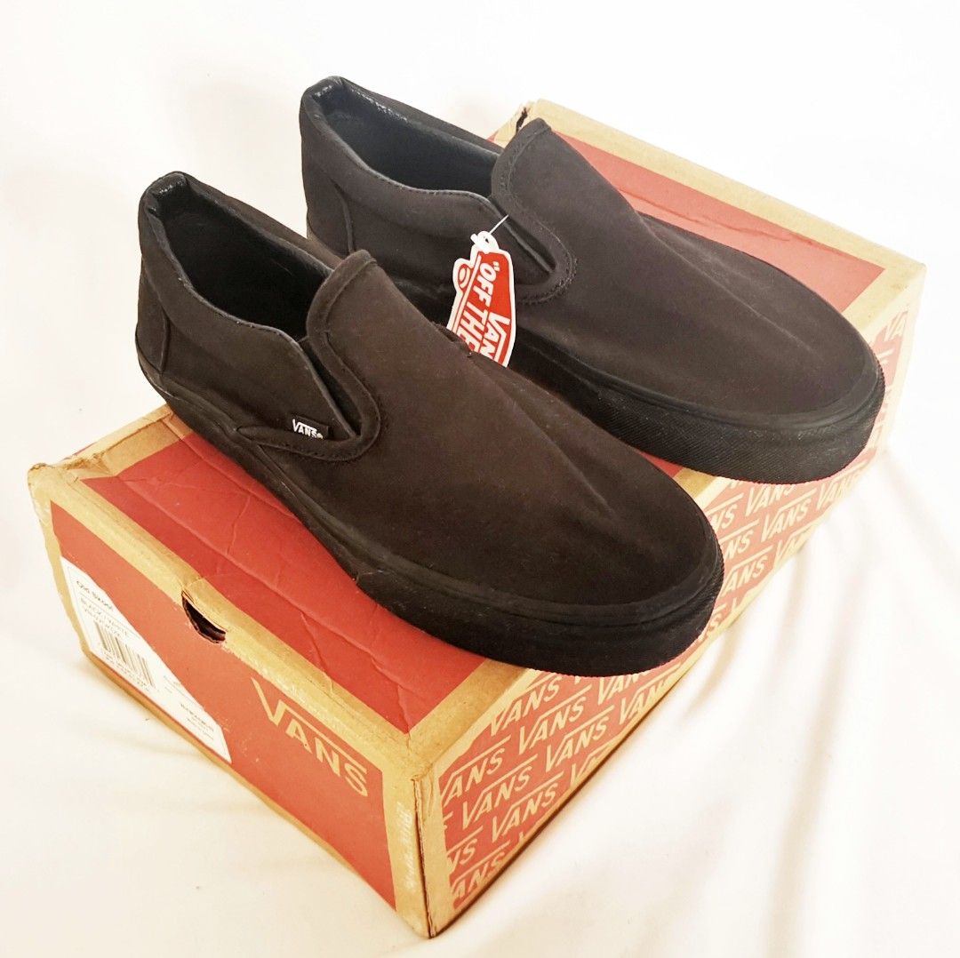 Vans Slip On all black / triple black original, Fesyen Pria, Sepatu ...