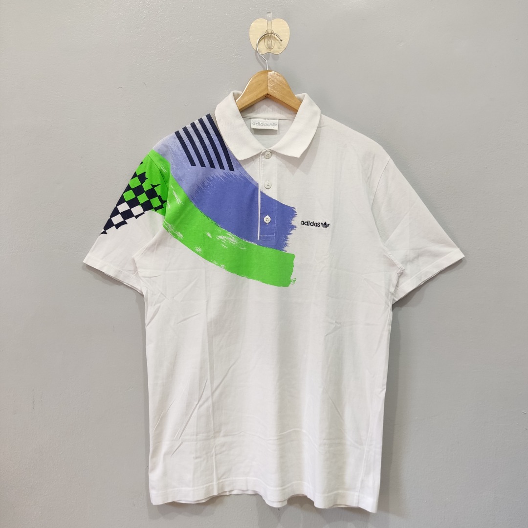 Vintage 80s Adidas Checkerboard Paint Pattern Polo Shirt on Carousell