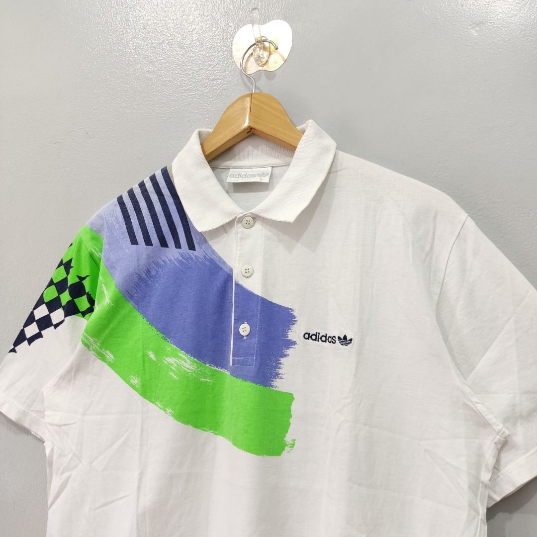 Vintage 80s Adidas Checkerboard Paint Pattern Polo Shirt on Carousell