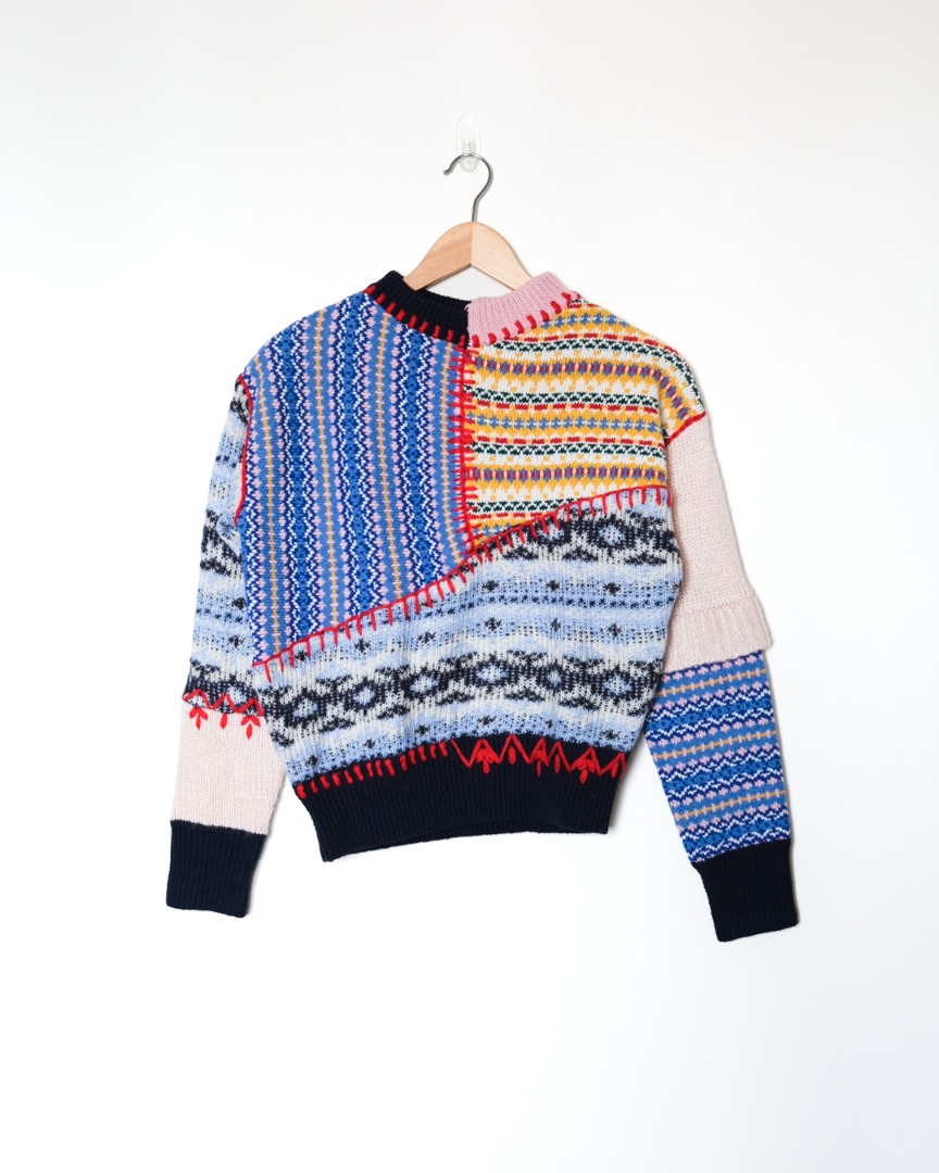 Vintage Oversized Patchwork Knit Sweater, Women's Fashion, Coats ...