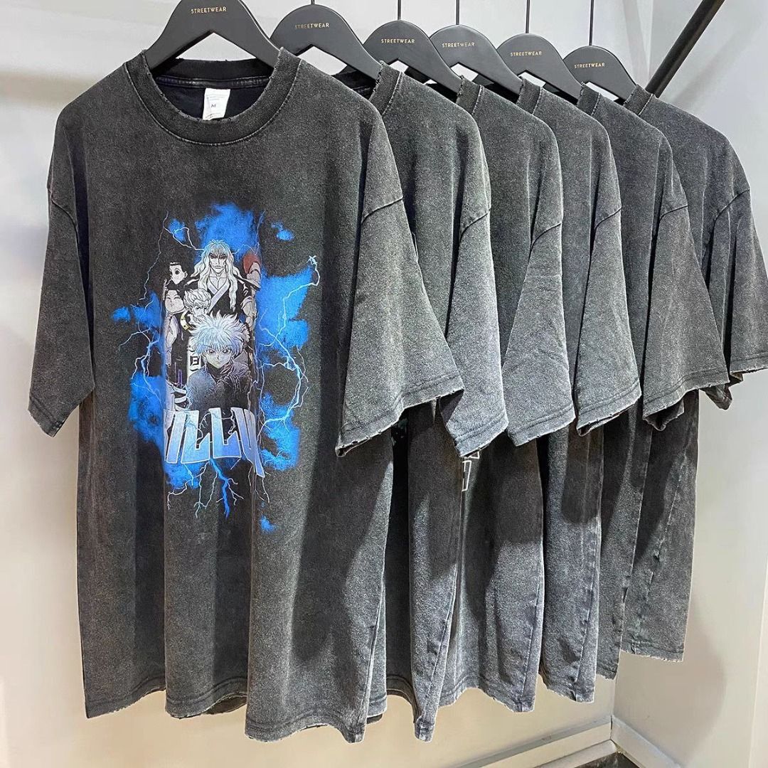 Vintage Washed Black Killua Hunter x Hunter Graphic Tee., Men's Fashion ...