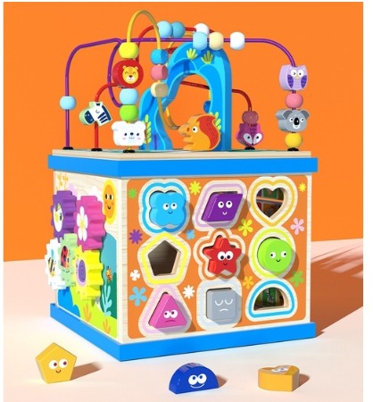 Wooden Educational Activity Cube Preschool Montessori Learning ...